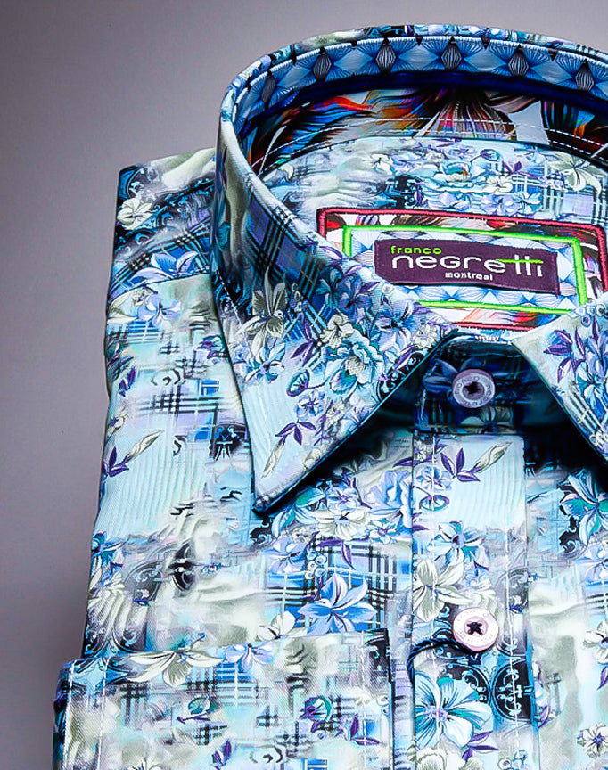 Franco Negretti Floral Abstract Button Down Long Sleeve Shirt. (Style ...